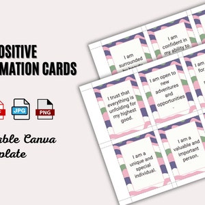 100 Positive Affirmation Cards Printable, Editable Canva Template ...