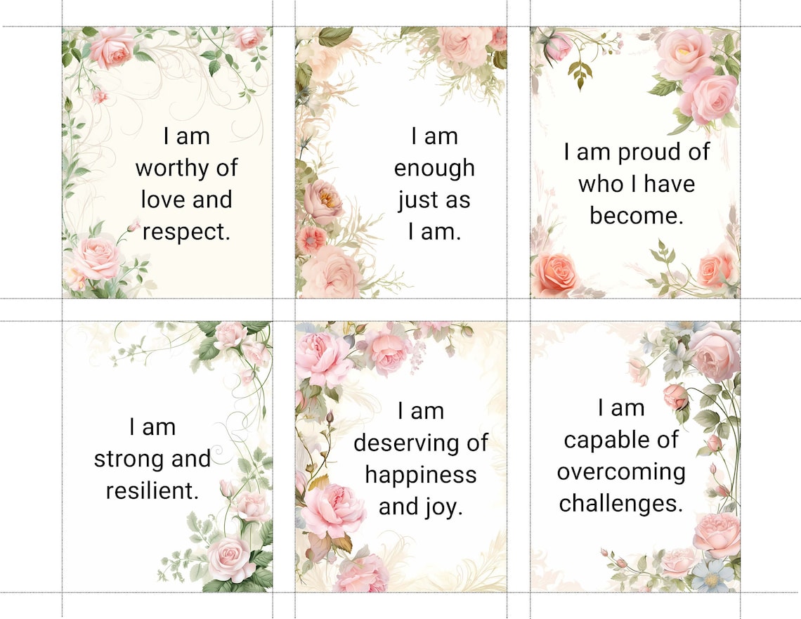 Blush Pink Self Love Affirmation Cards Printable, Editable Canva ...
