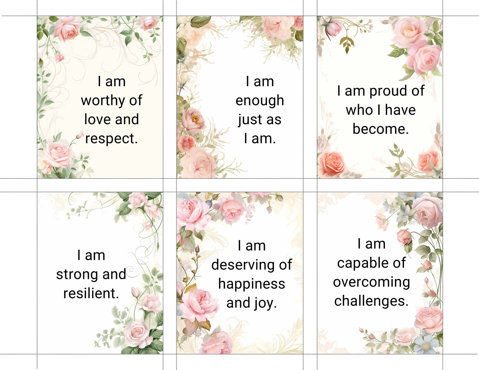 Blush Pink Self Love Affirmation Cards Printable, Editable Canva ...
