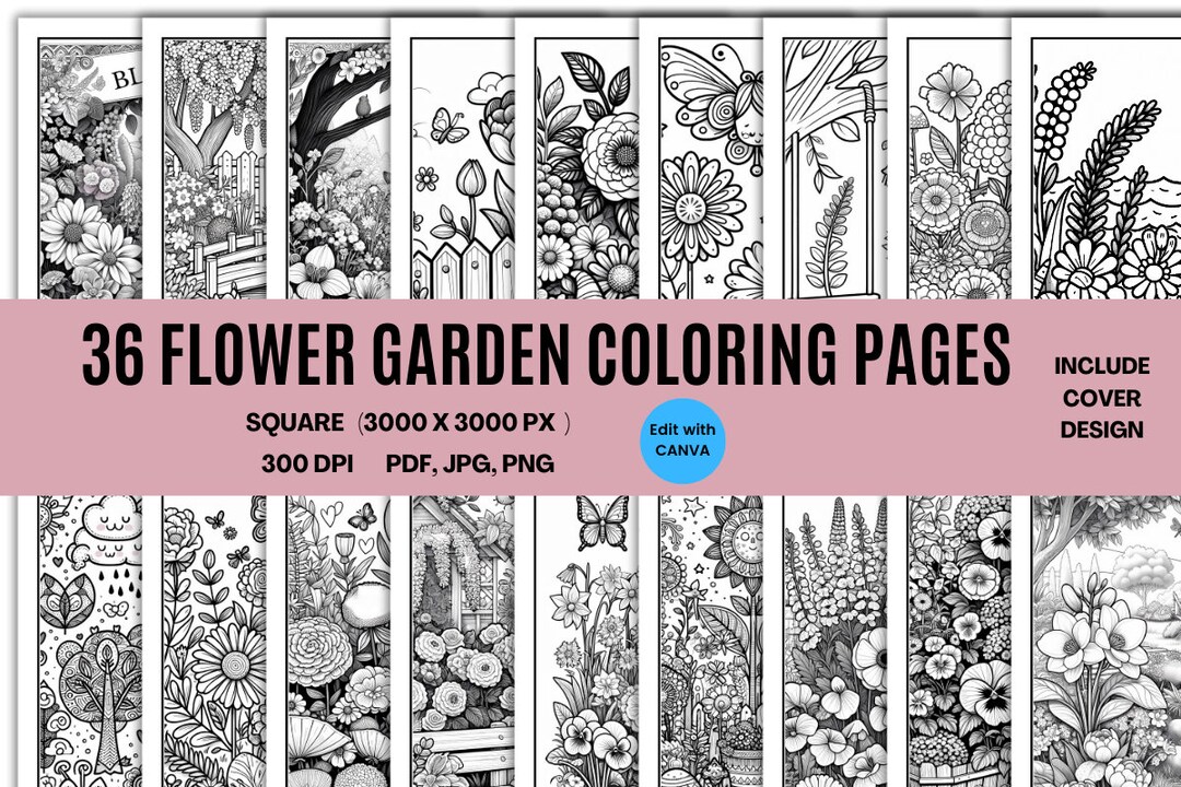 Flower Garden Doodles Coloring Pages, Canva Editable Template , KDP ...
