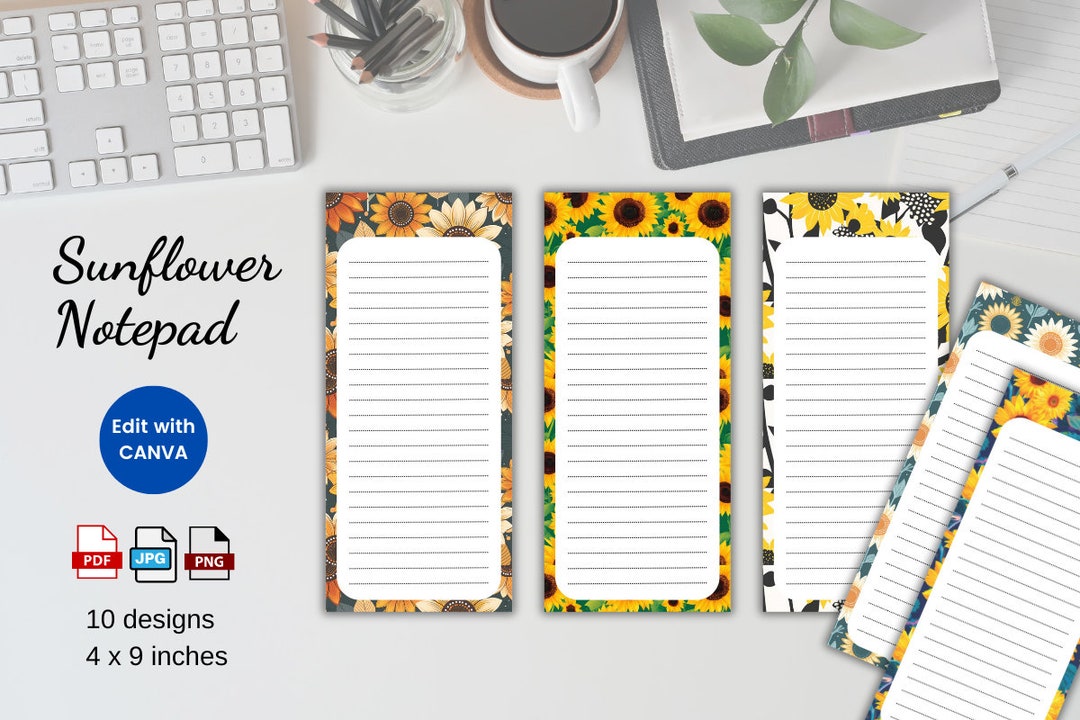 Sunflower Note Pad Template, 4x9 Inches Journal Paper Lined, Planner ...