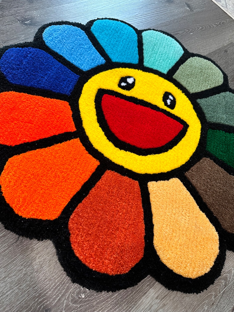 Takashi Murakami Inspired Flower Rug Handmade Multicolor Acrylic Area ...