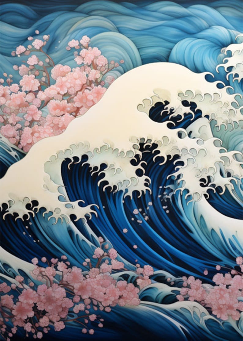 Japanese Wave Art, Traditional Wave Illustration, Asian Art Digital ...