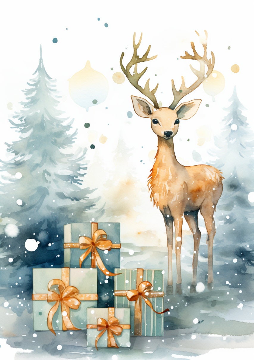 Christmas Illustrations Watercolor Winter Scenes Digital - Etsy