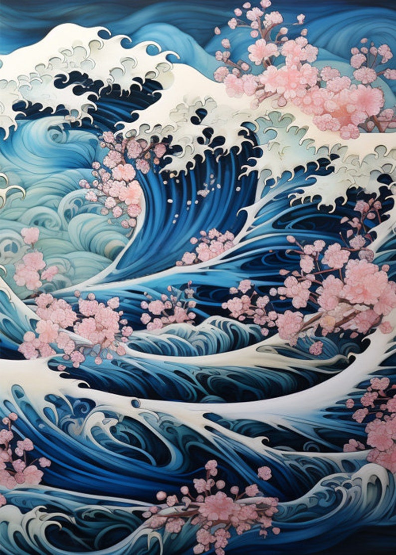 Japanese Wave Art, Traditional Wave Illustration, Asian Art Digital ...