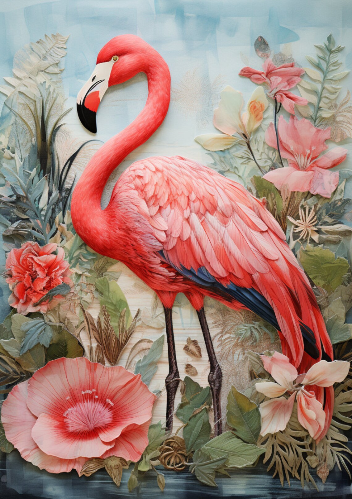 Flamingo Art Digital File, Bird Illustrations, Tropical Wildlife ...