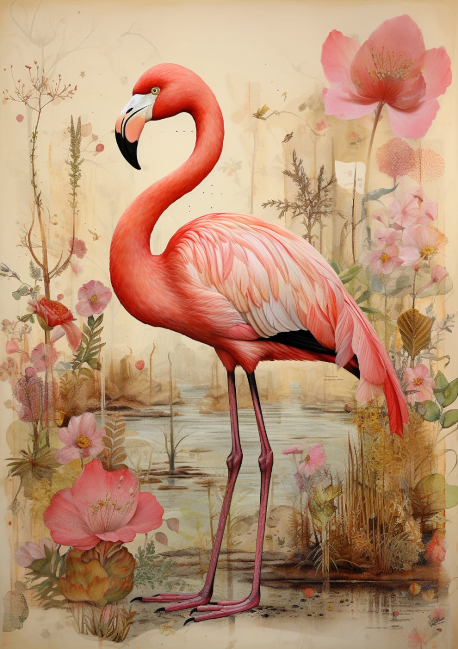 Flamingo Art Digital File, Bird Illustrations, Tropical Wildlife ...