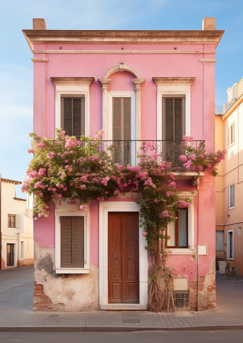 Pink Houses Digital Files Realistic Illustrations Digital - Etsy