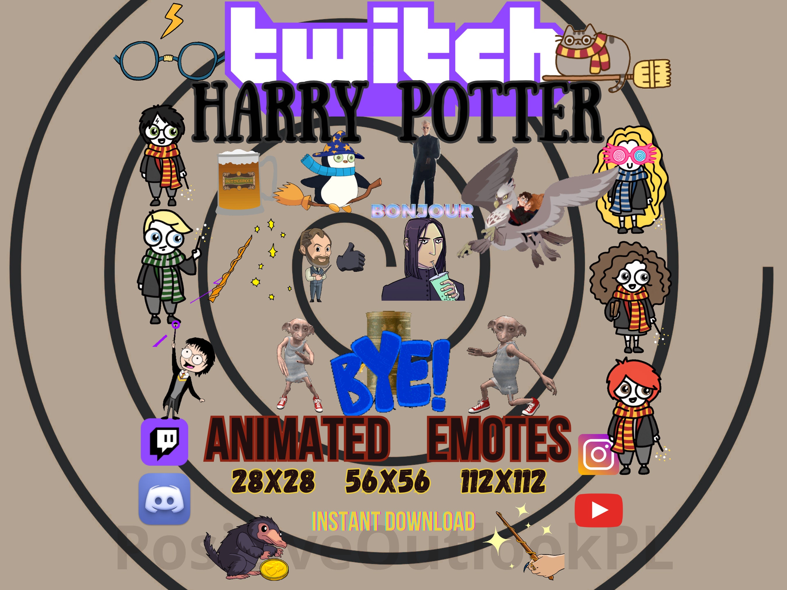 20 Animated Hary Poter Emotes Pack, Potter Emotes, Twitch Dobby Emoji ...