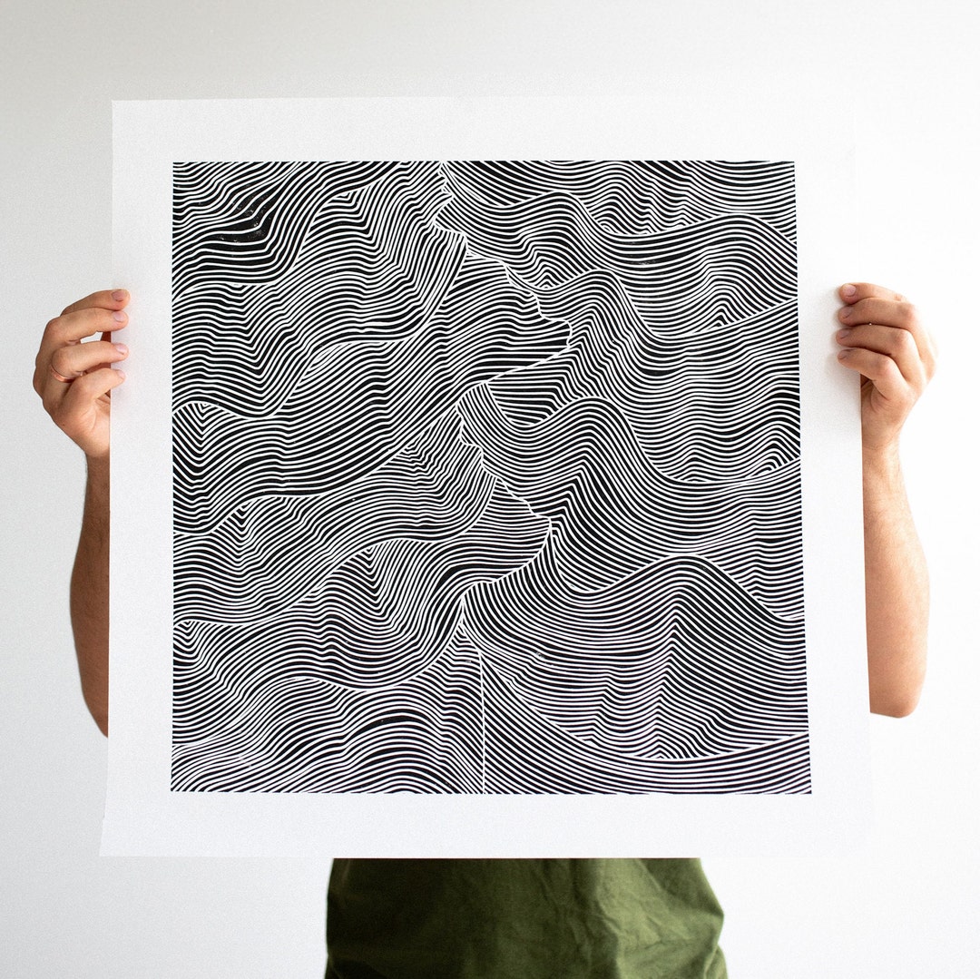 Smoke, Large Linocut Print, 60x60, Original, Large Wall Art, Abstract ...