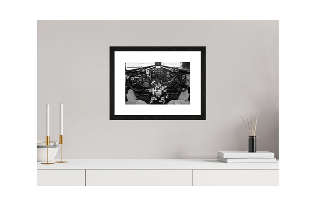 Photo in Passepartout Frame, Wall Art, Aviation, Cockpit, Douglas, DC-3 ...