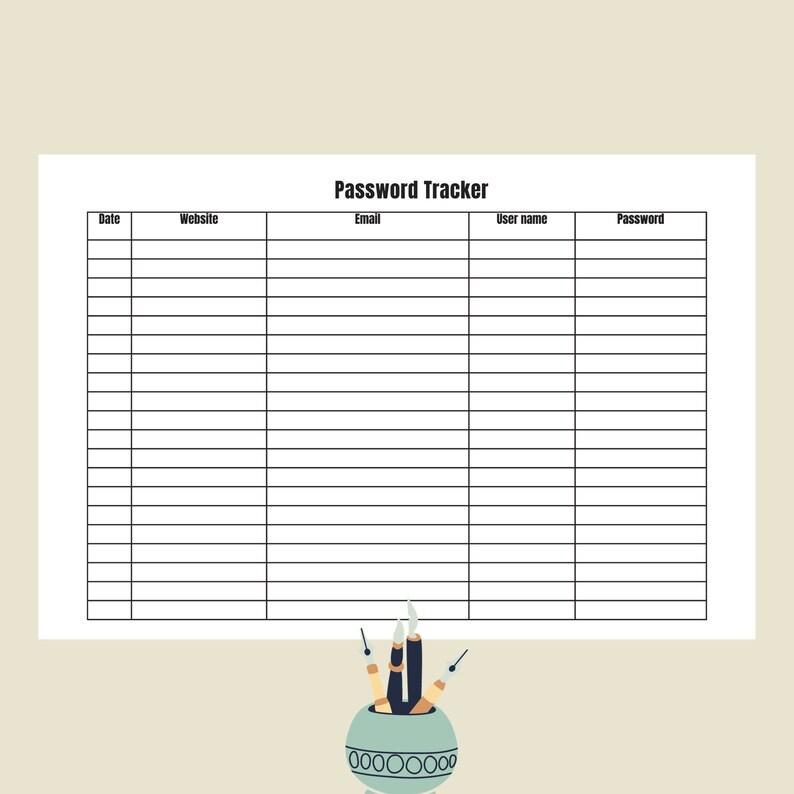 Minimalist Password Tracker Printable, Password Log, Password Organizer ...
