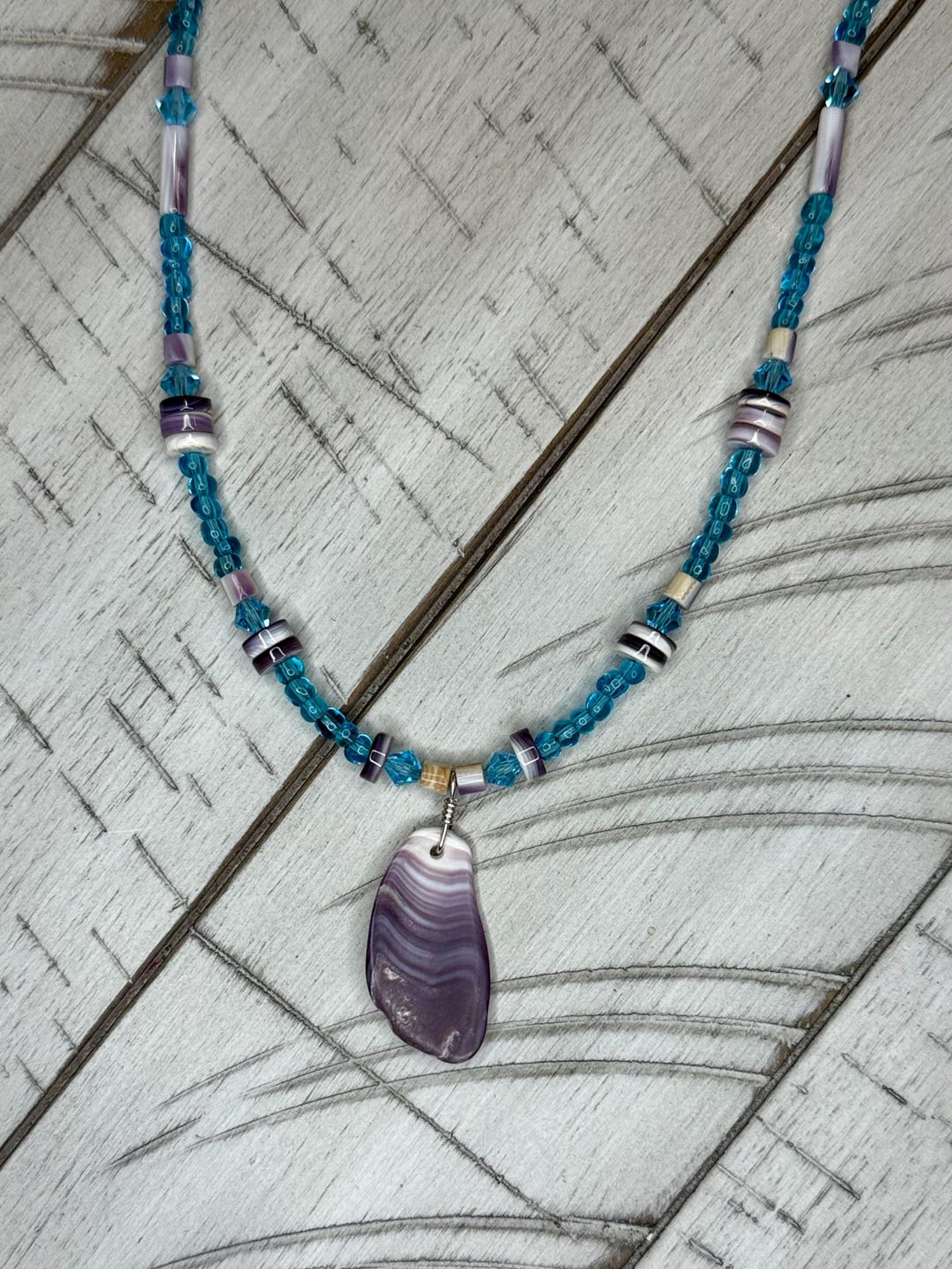Wampum Pendant Necklace W/ Glass Beads - Etsy