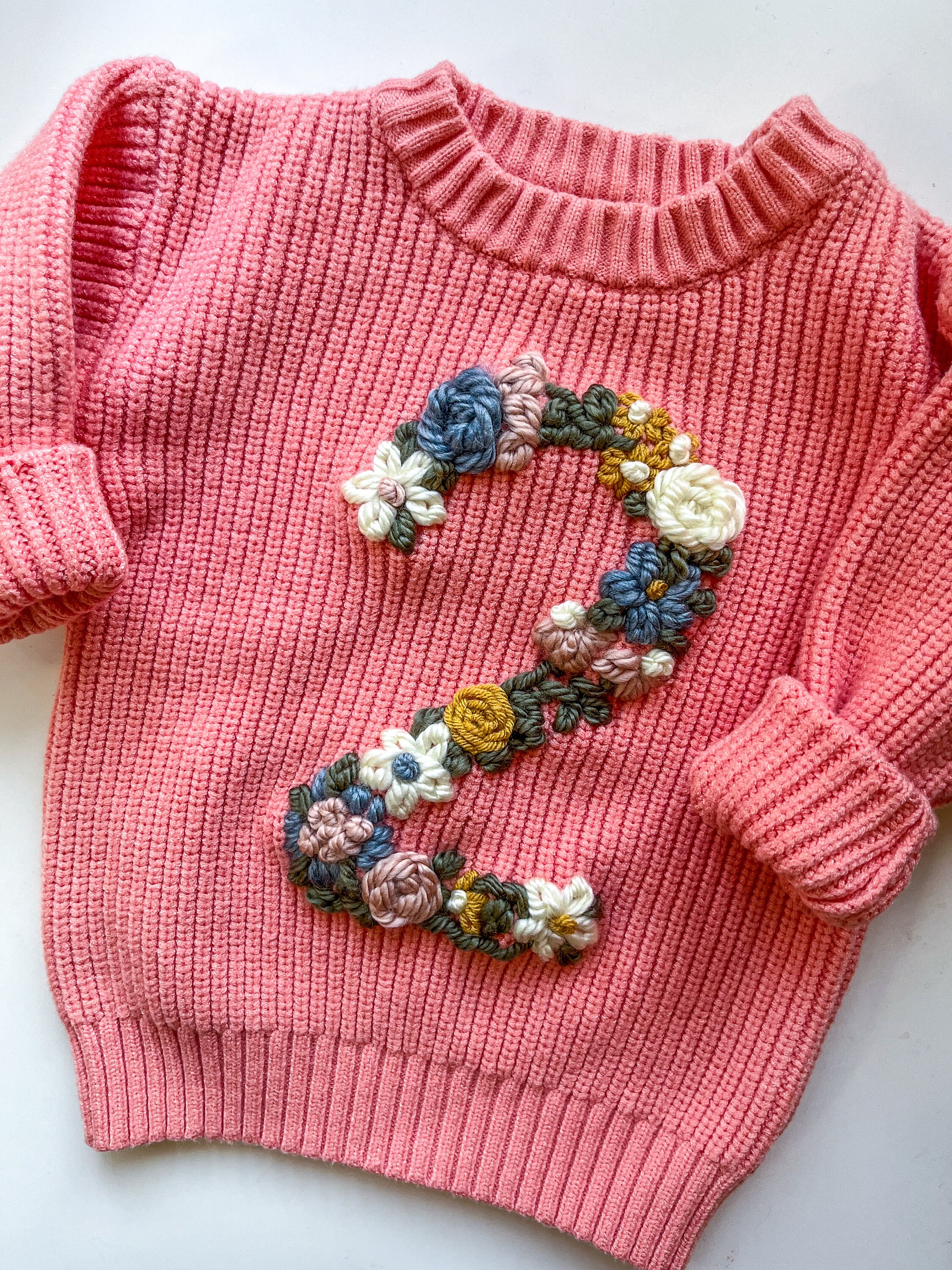 Flower Number Hand-embroidered Sweater for Toddlers - Etsy