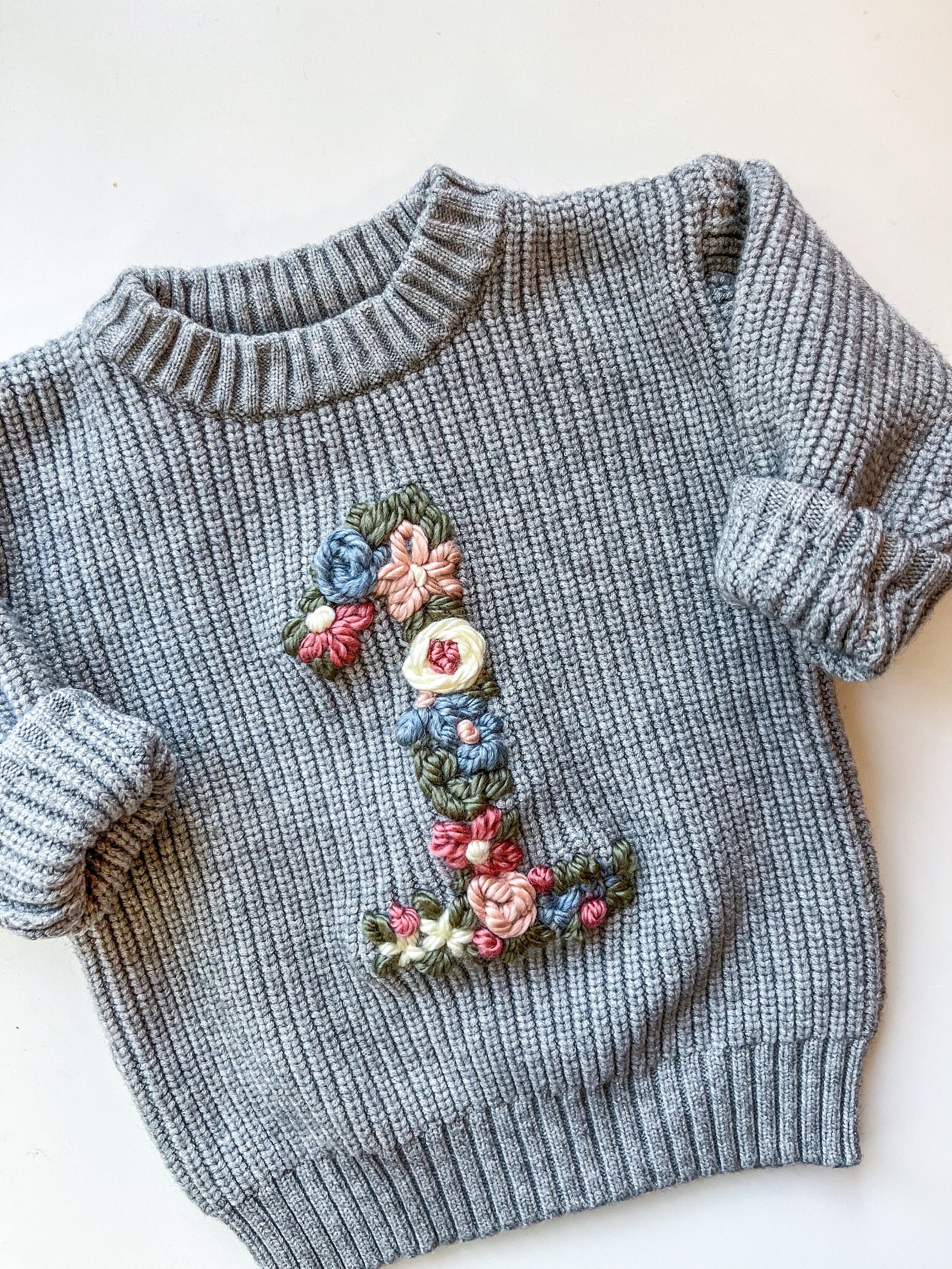 Flower Number Hand-embroidered Sweater for Toddlers - Etsy