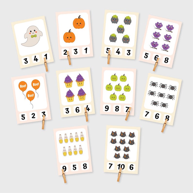 Clip Cards. Learning Numbers 1-10. Halloween Counting Cards. Counting 1 ...