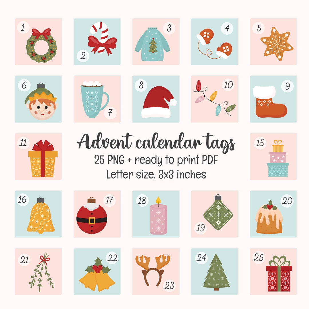 Christmas Advent Calendar. Printable Advent Stickers and Tags. - Etsy