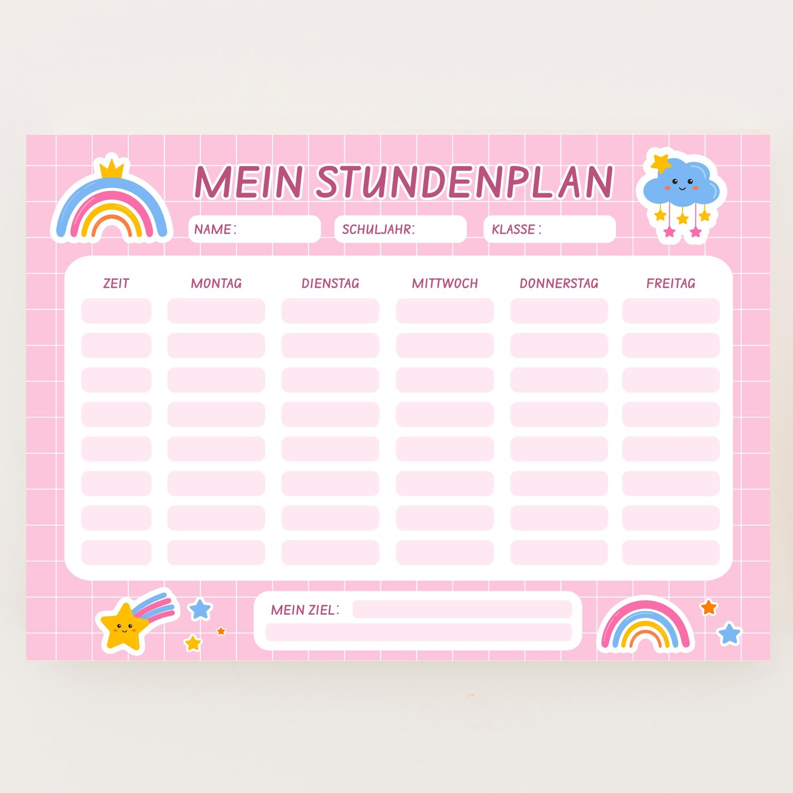 Stundenplan Für Kinder Mit Regenbogen. Mein Stundenplan. Einschulung ...