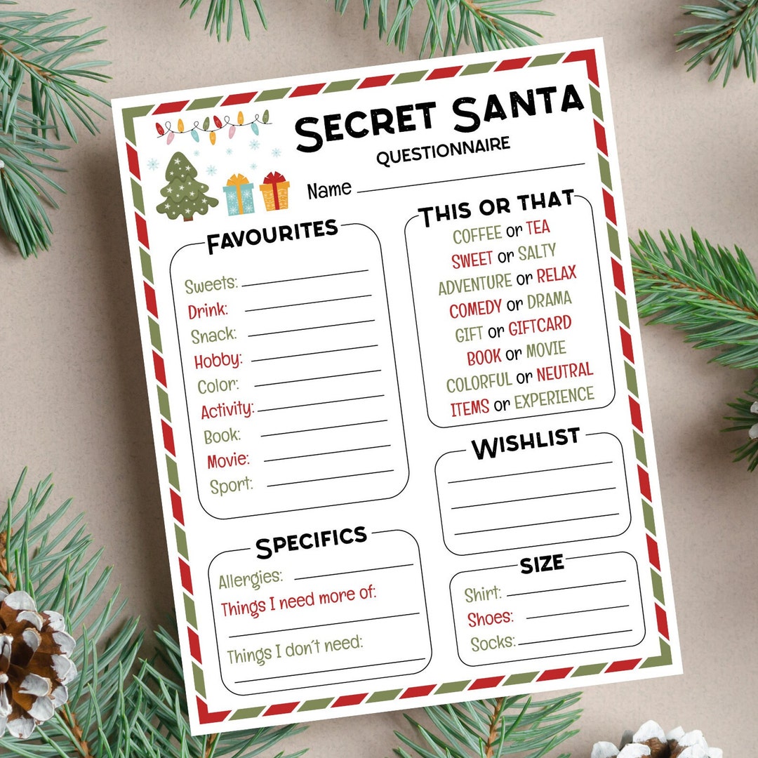 Secret Santa Questionnaire. Secret Santa Gift Exchange. Office Secret ...