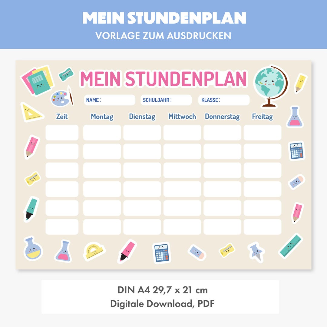 Mein Stundenplan. Stundenplan Für Kinder. Schülerplaner. Einschulung ...
