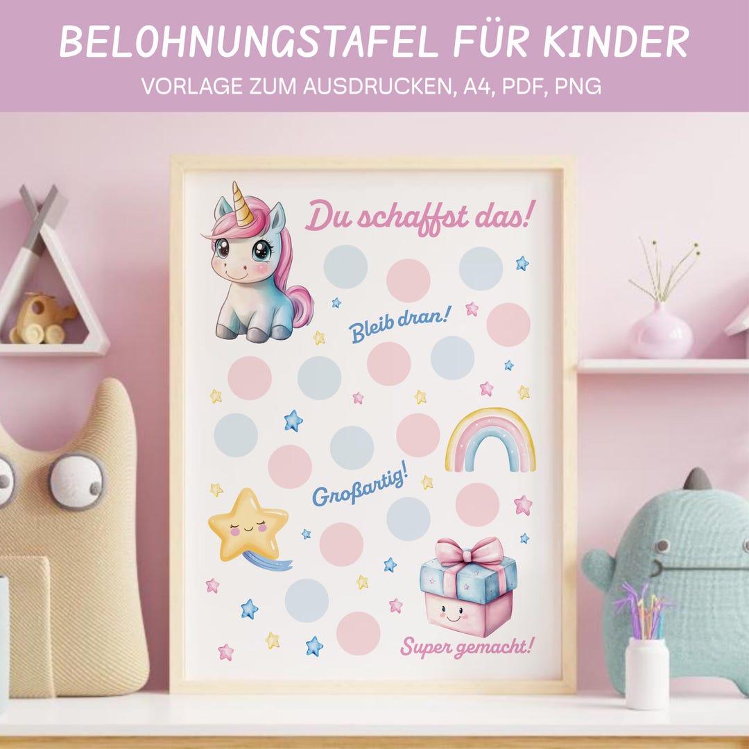 Reward Chart for Children With Rainbow, Unicorn. Reward Plan for ...