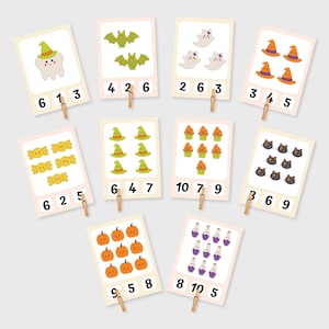 Clip Cards. Learning Numbers 1-10. Halloween Counting Cards. Counting 1 ...