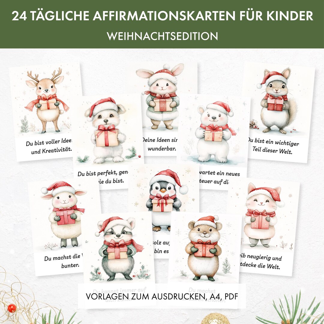24 Daily Affirmation Cards for Children, Christmas Edition ...