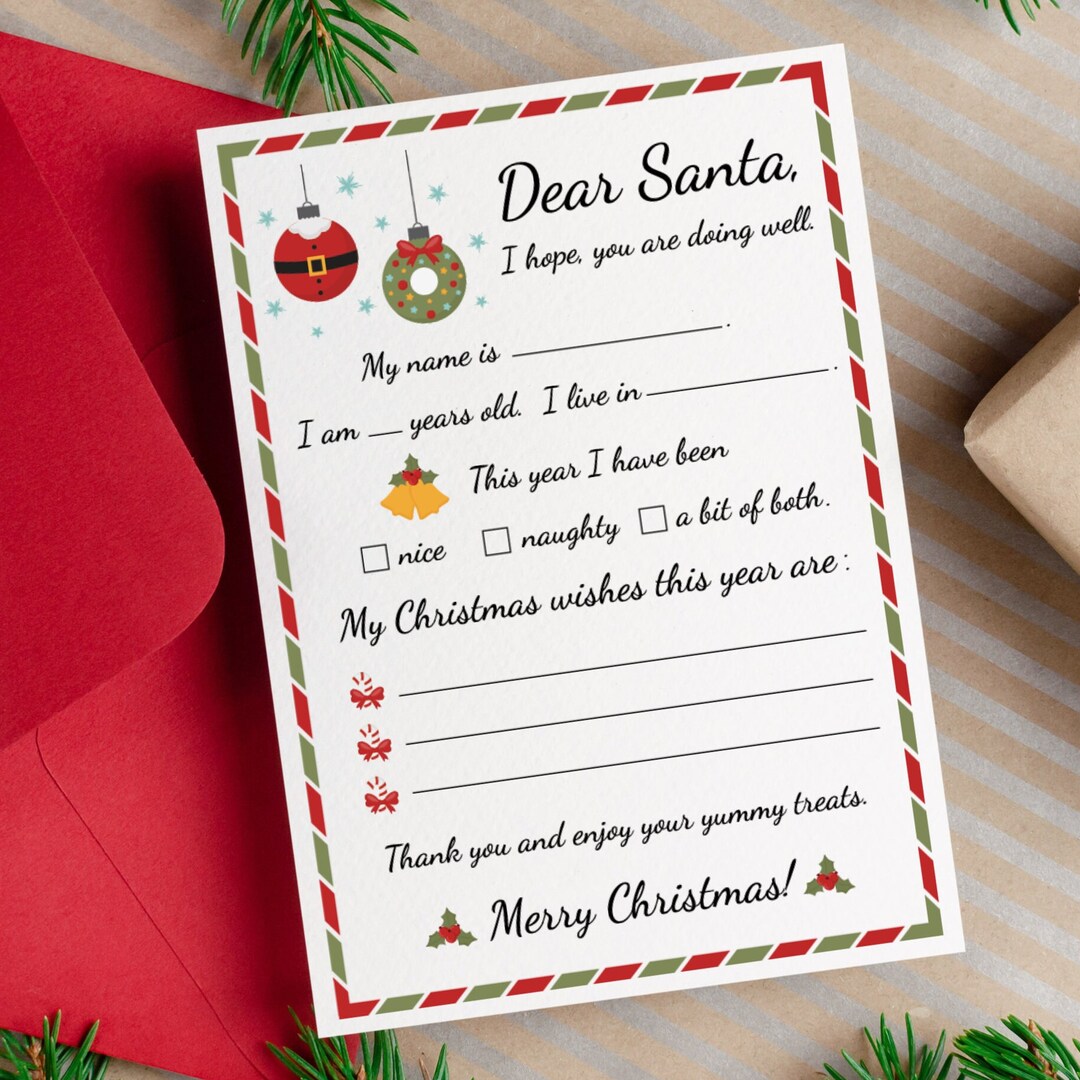 Printable Letter to Santa. Santa Letters for Kids. Dear Santa - Etsy