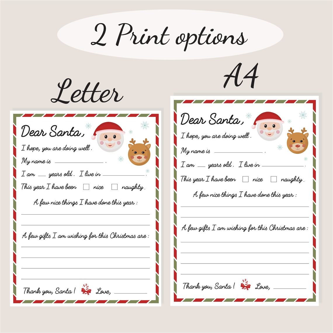 Letter to Santa Printable. Dear Santa Letter. Kids Letter to Santa ...