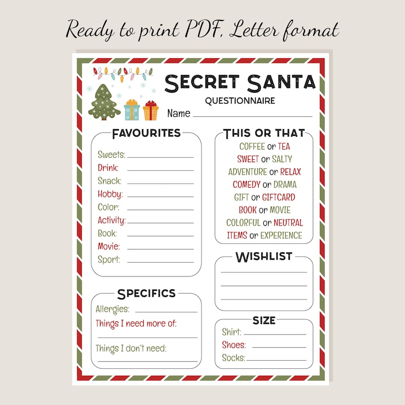 Secret Santa Questionnaire. Secret Santa Gift Exchange. Office Secret ...
