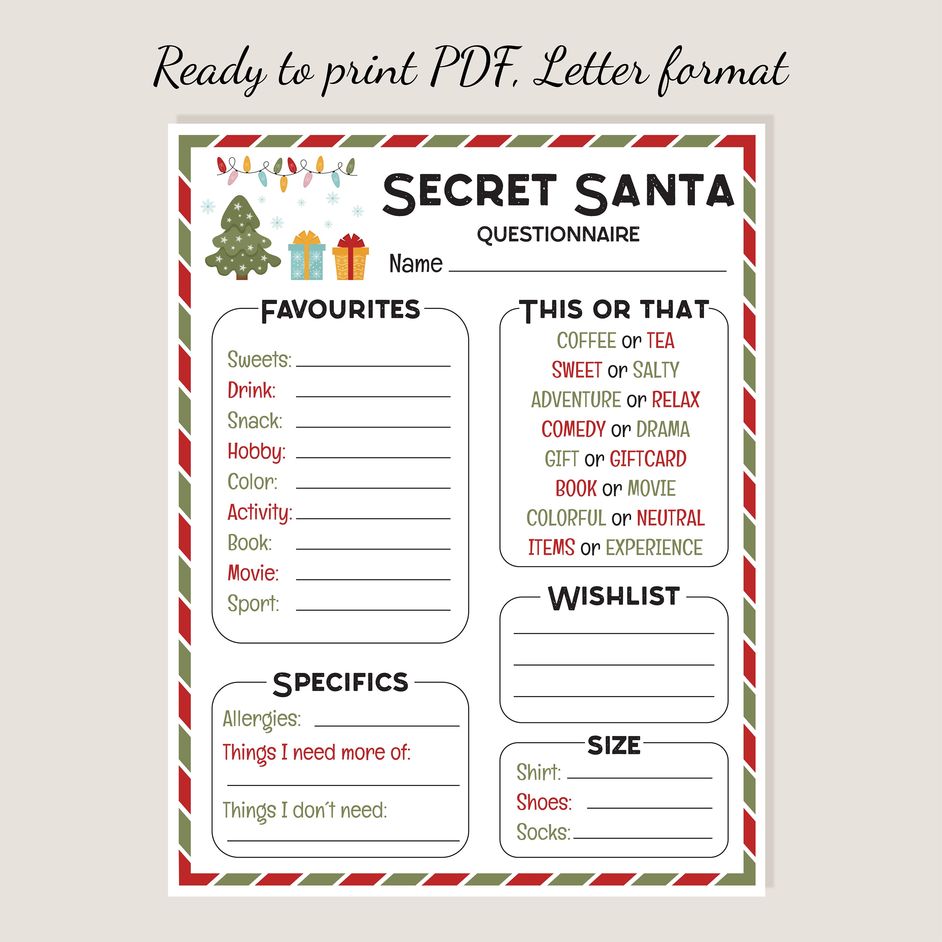 Secret Santa Questionnaire. Secret Santa Gift Exchange. Office Secret ...