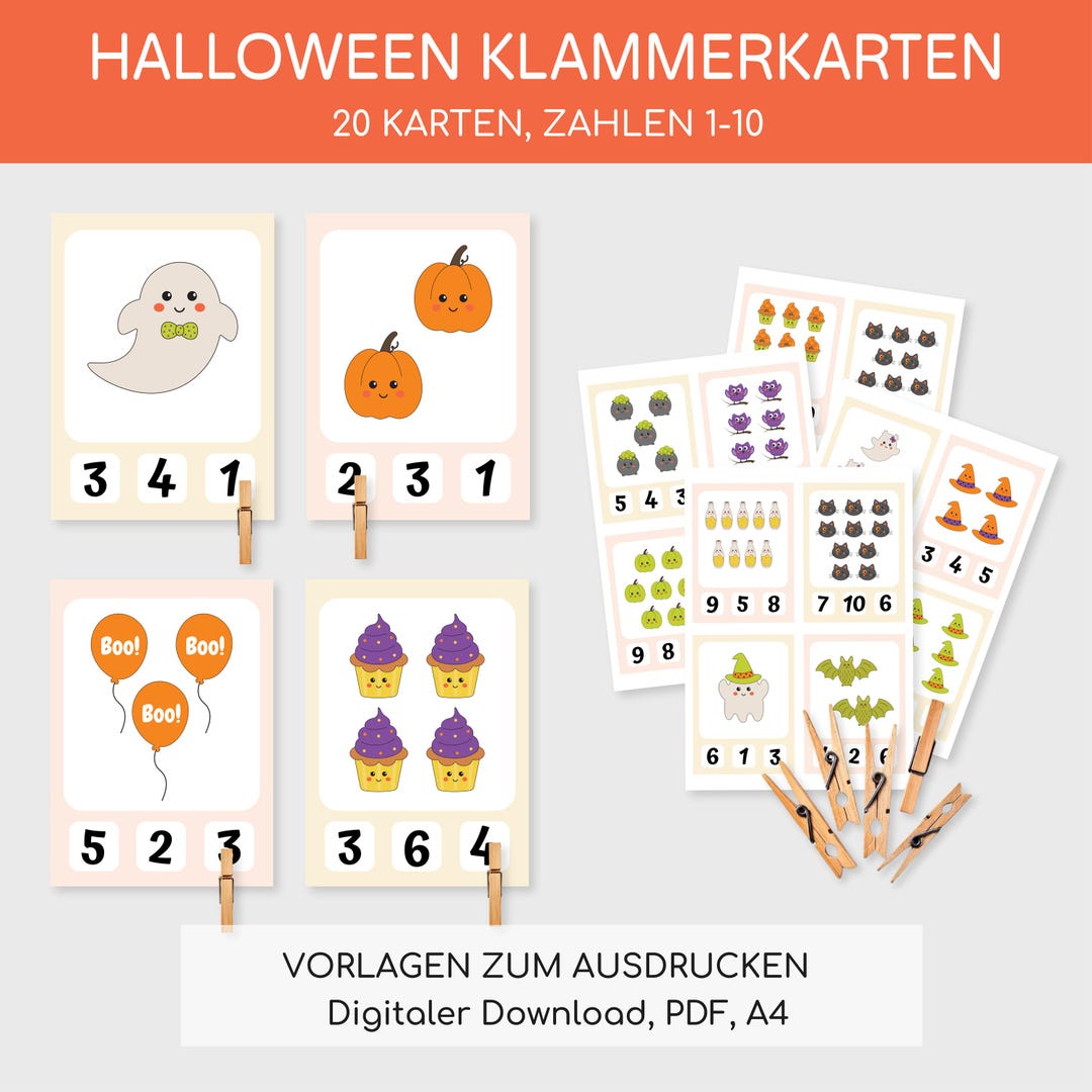 Clip Cards. Learning Numbers 1-10. Halloween Counting Cards. Counting 1 ...