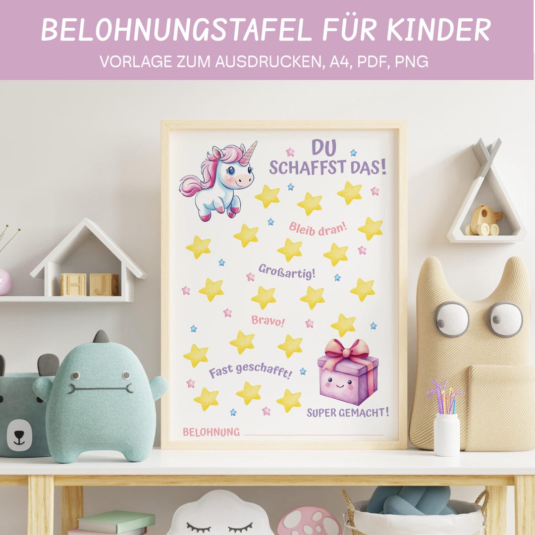 Reward Chart for Children With Rainbow, Unicorn. Reward Plan for ...