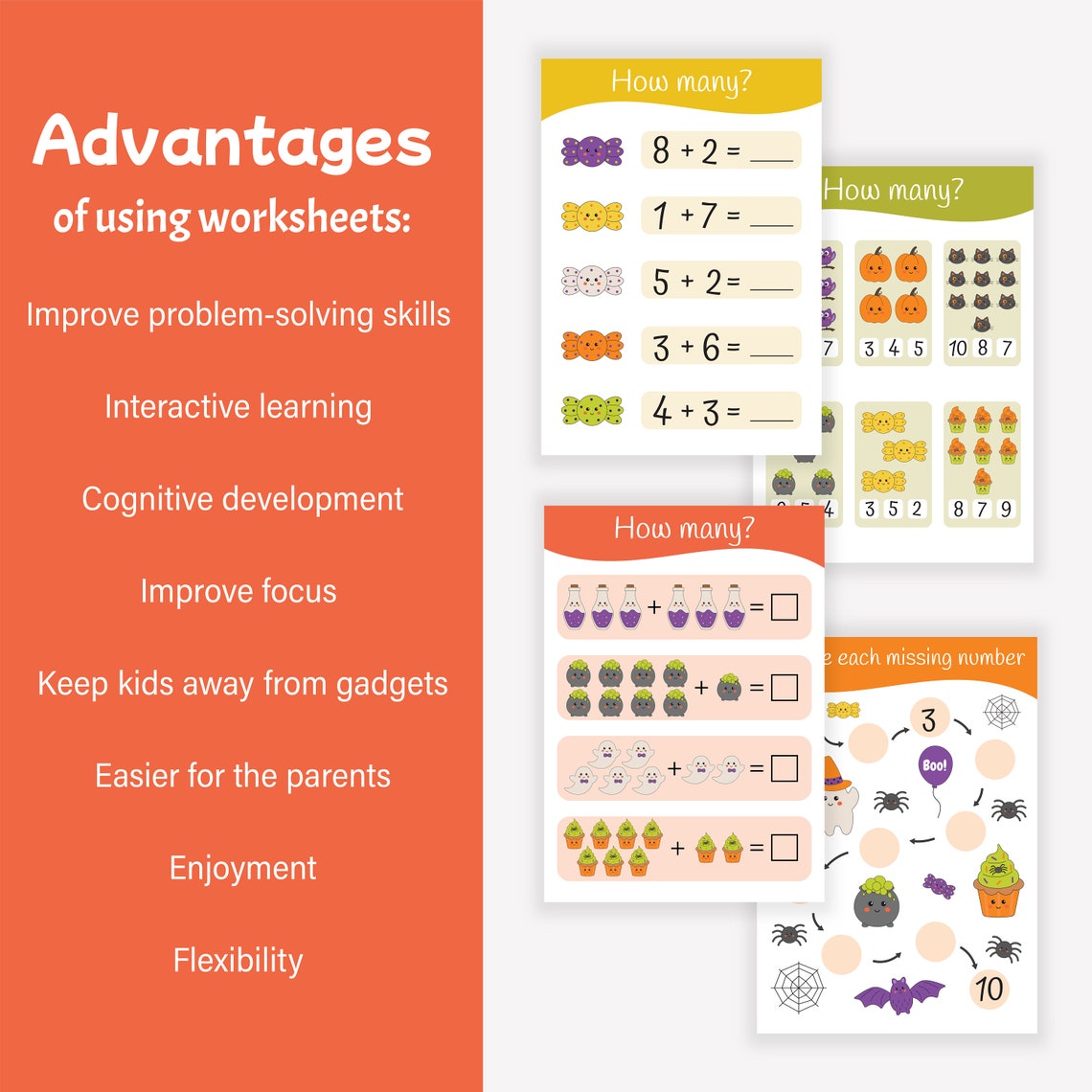 Set of Halloween Printables for Kids. Math Worksheets. Halloween ...