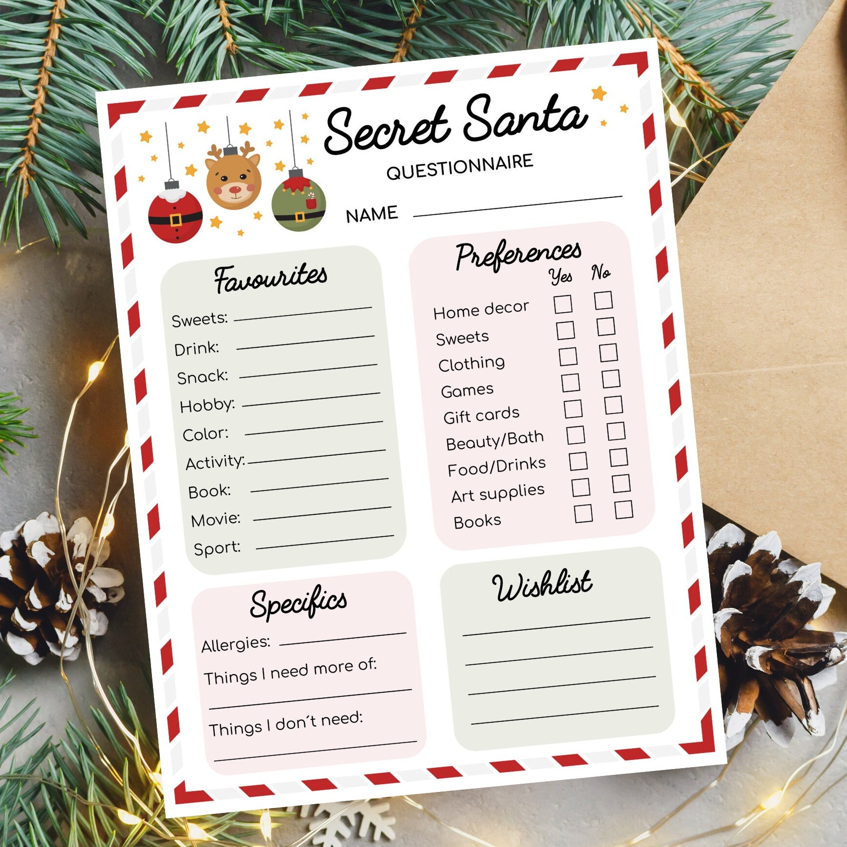 Secret Santa Questionnaire Printable. Secret Santa Survey. Secret Santa ...