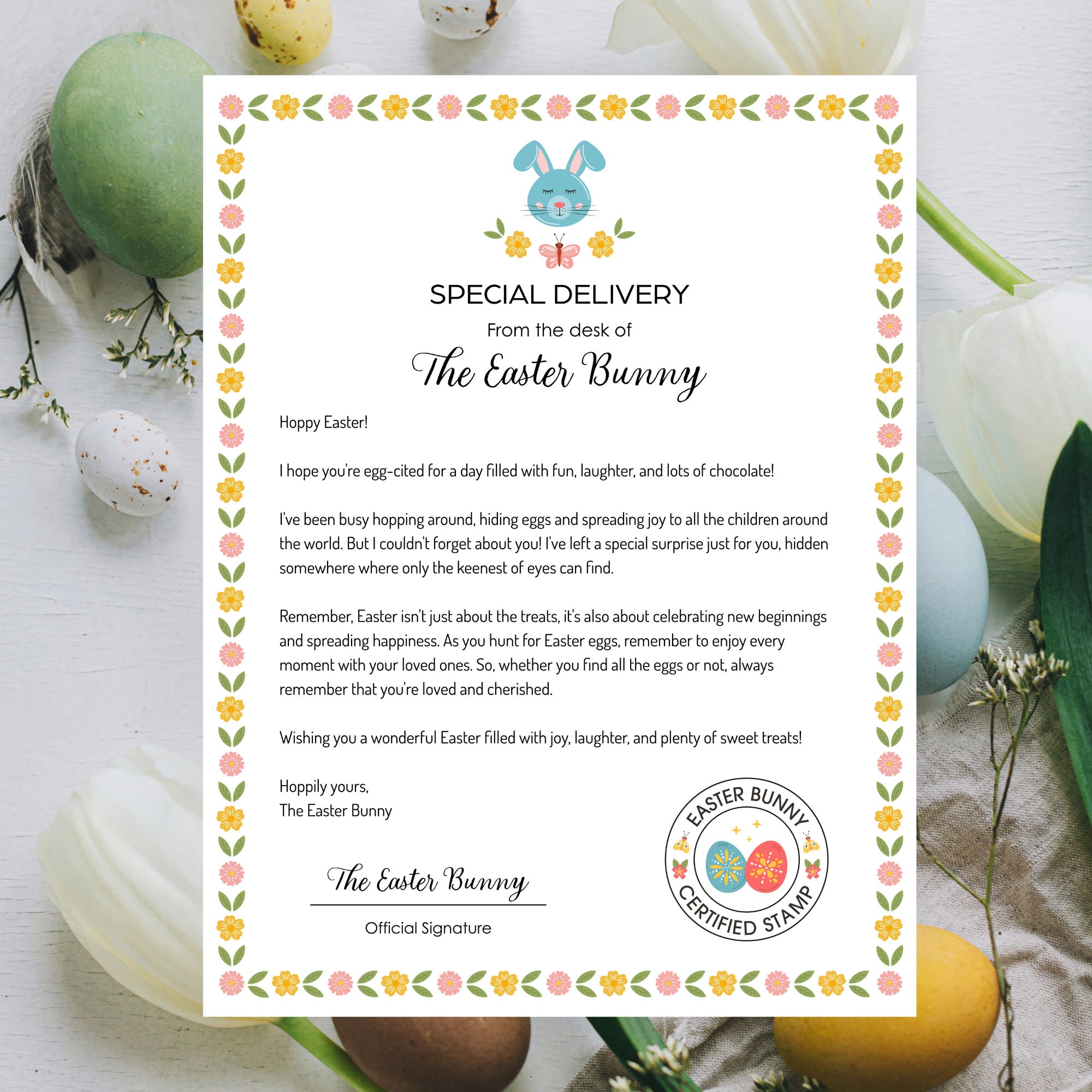 Printable Easter Bunny Letter. Printable Egg-cellent Certificate for ...