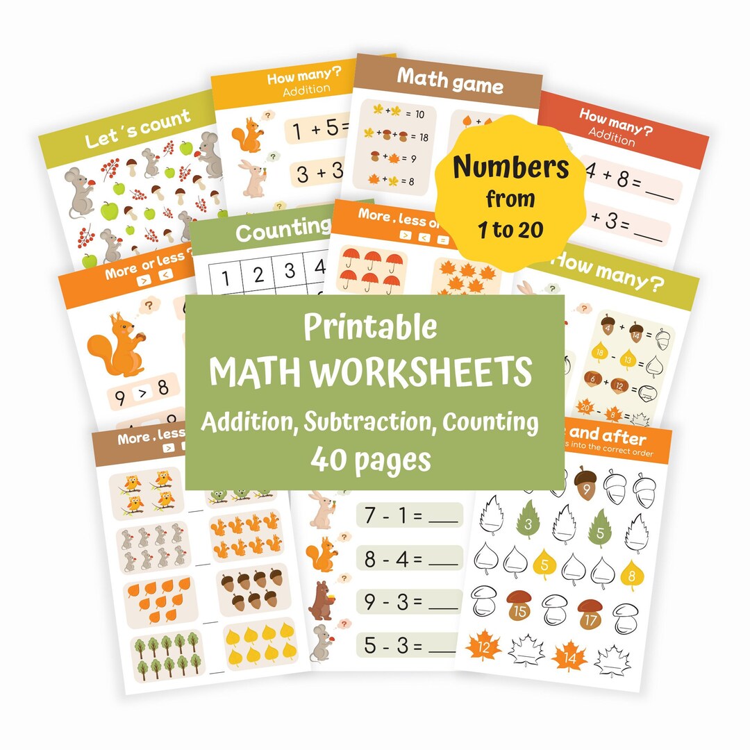 Printable Math Worksheets for Kids. First Grade Math. Math - Etsy