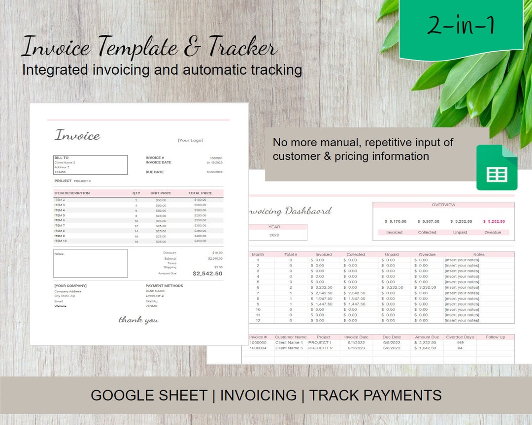 2-in-1 Invoice Template & Payment Tracker Dashboard Invoice - Etsy