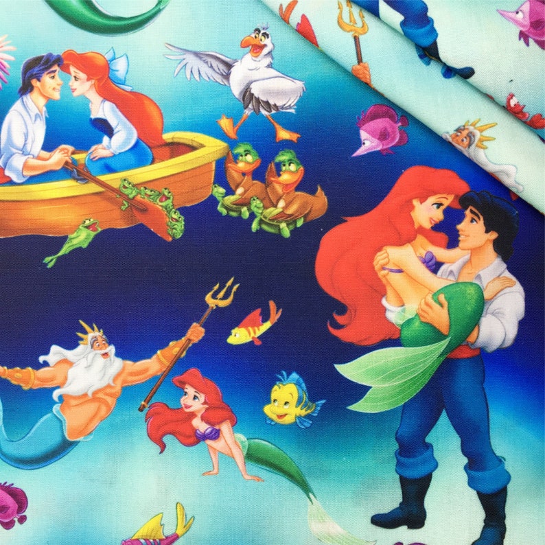 Disney Little Mermaid Ariel Cartoon Anime Polyester Cotton - Etsy