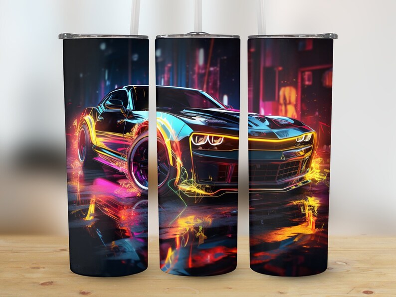 3D Colorful Neon Camaro Car 20 Oz Tumbler Sublimation Design, Straight ...