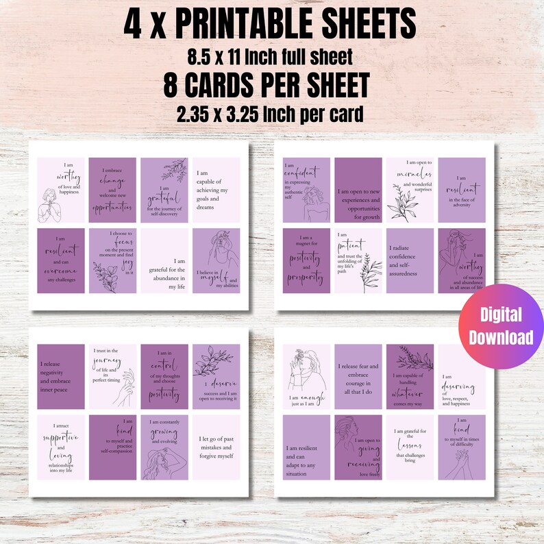 32 Purple Positive Affirmation Cards for Women, Printable Affirmation ...