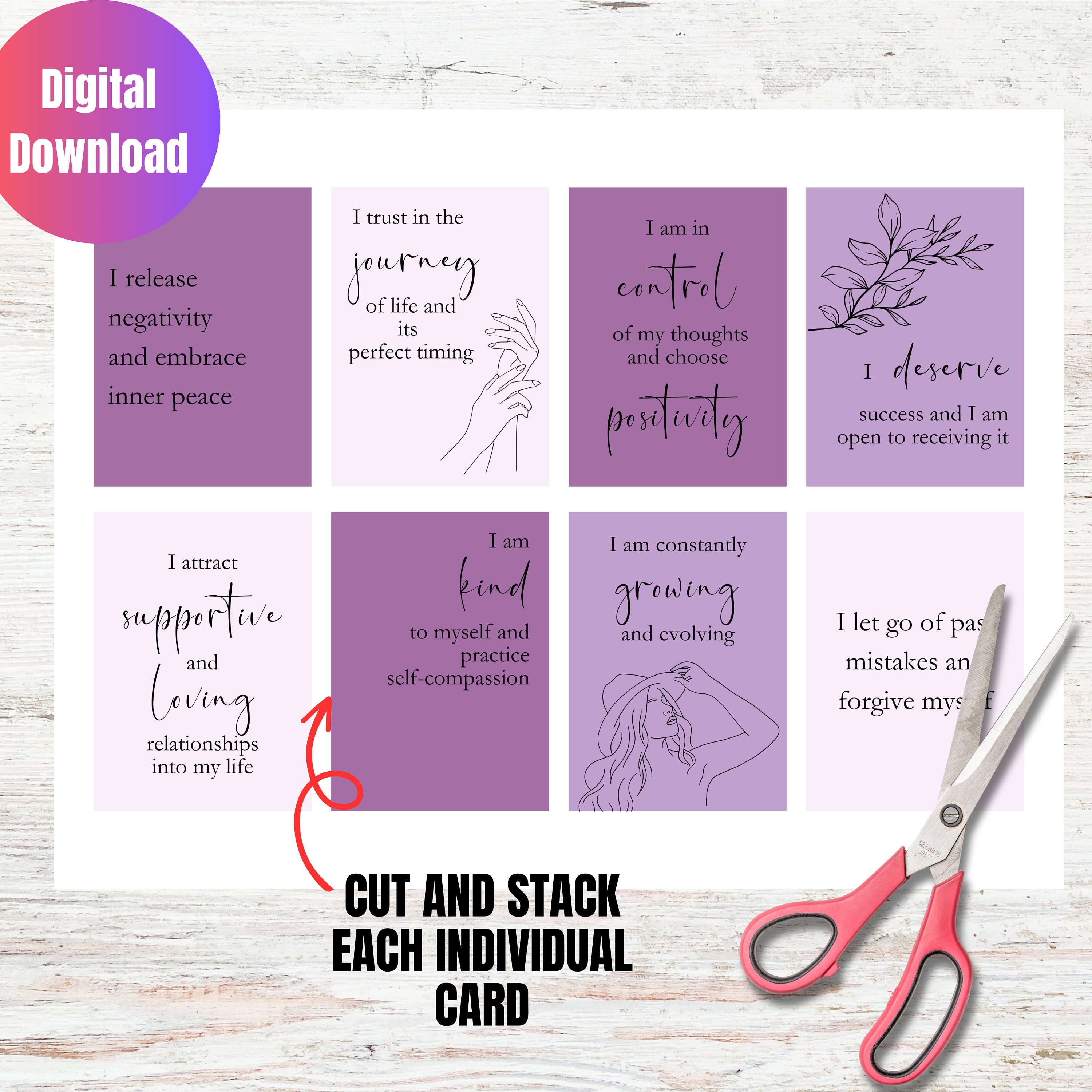 32 Purple Positive Affirmation Cards for Women, Printable Affirmation ...