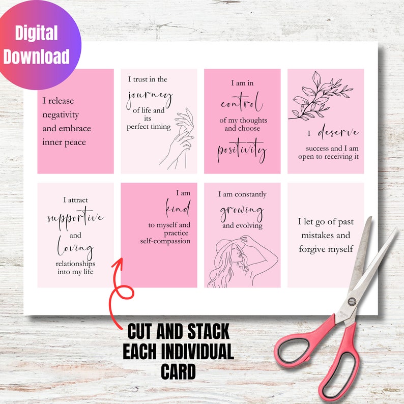 32 Pink Positive Affirmation Cards for Women, Printable Affirmation ...