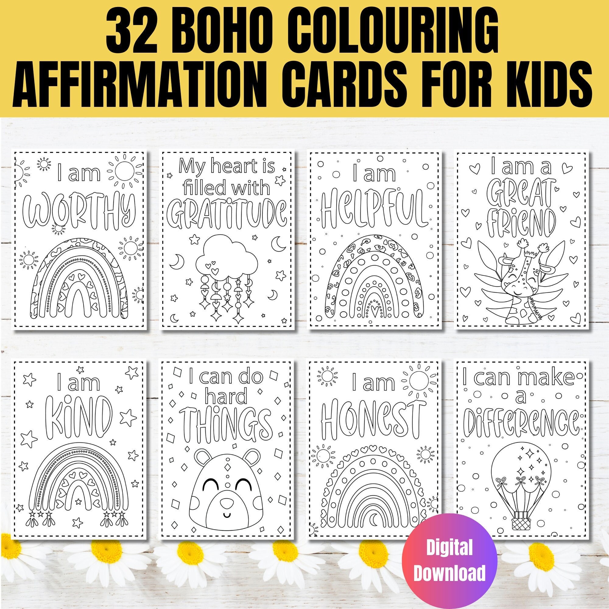 32 Printable Positive Affirmation Cards to Color for Kids, Motivational ...
