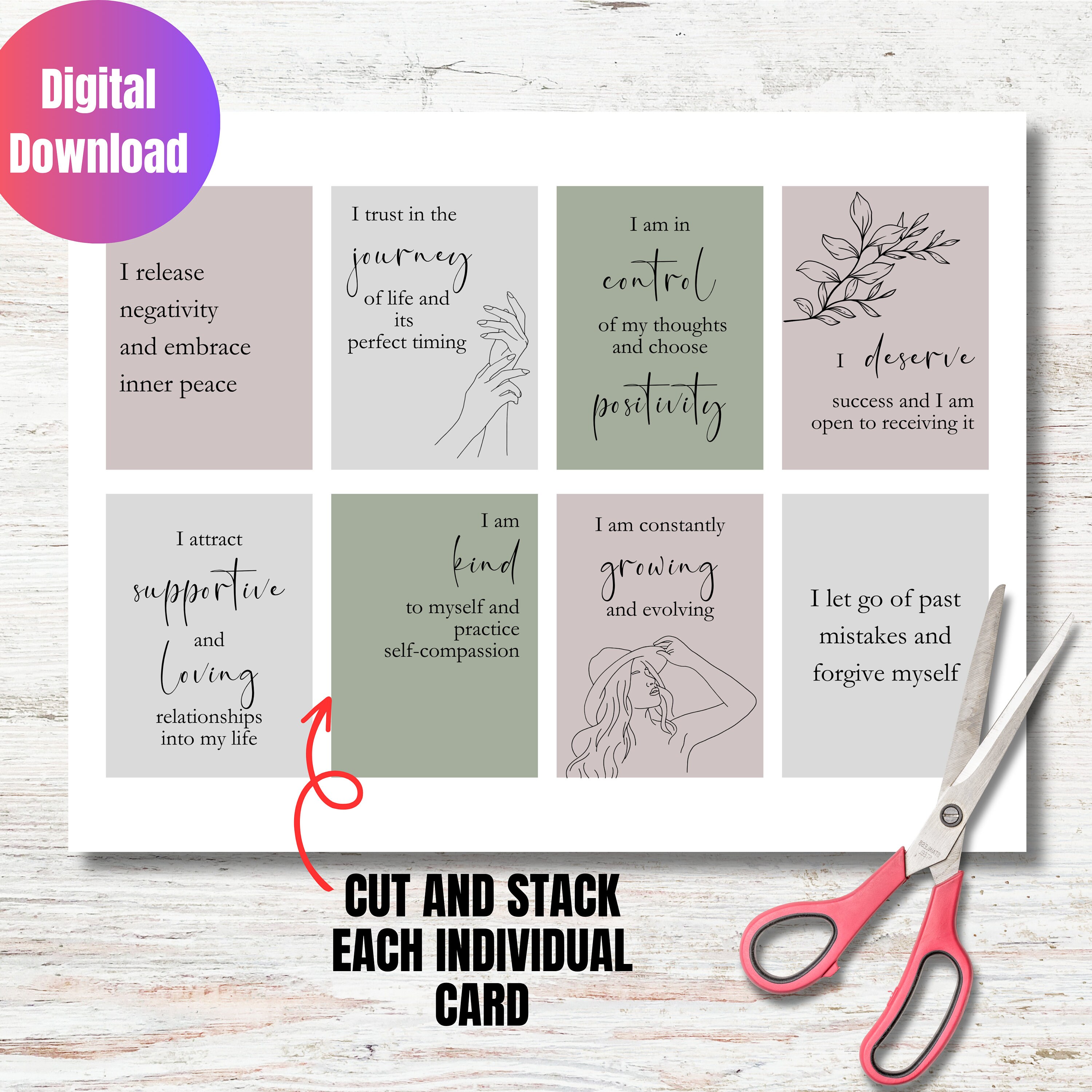 32 Neutral Positive Affirmation Cards for Women, Printable Affirmation ...