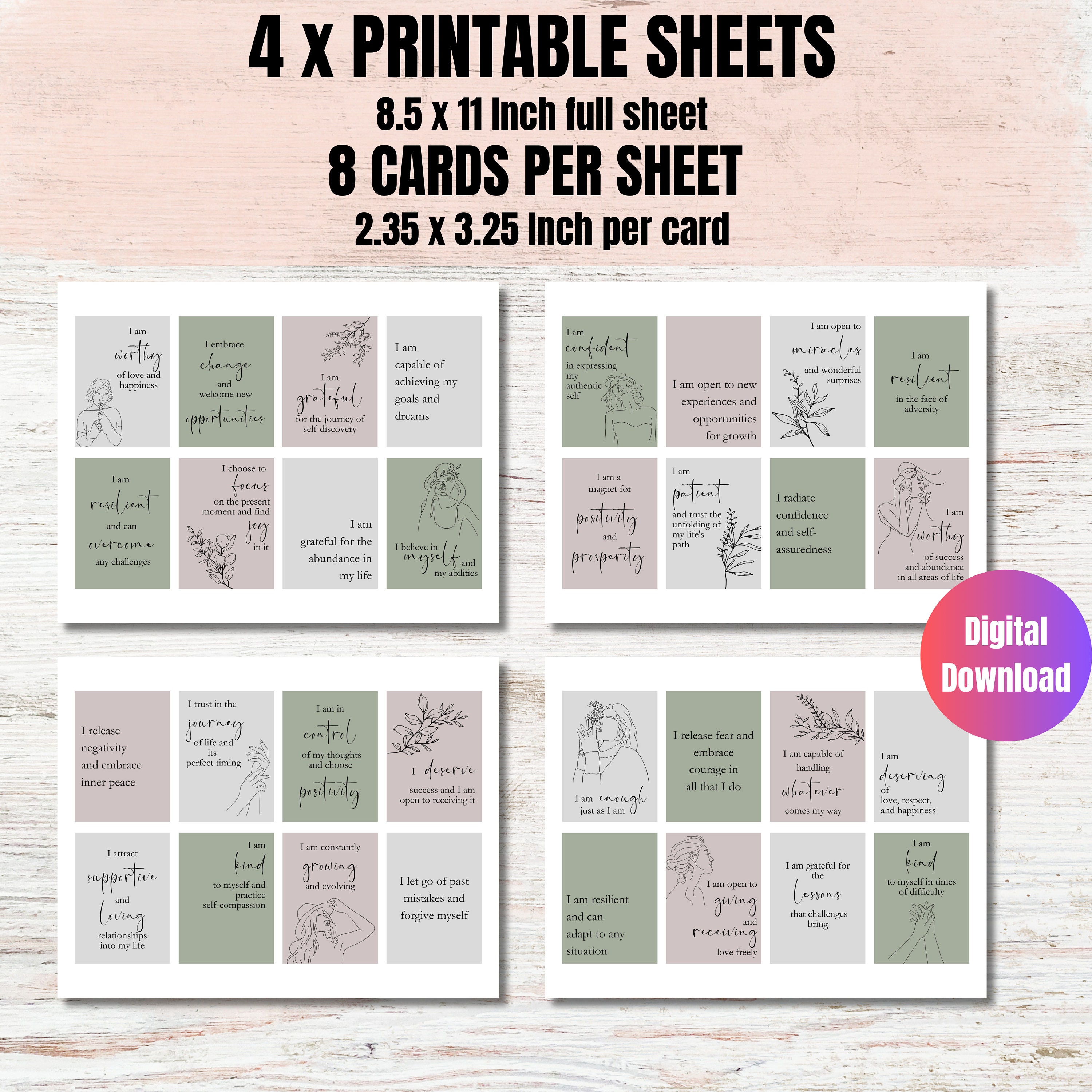 32 Neutral Positive Affirmation Cards for Women, Printable Affirmation ...