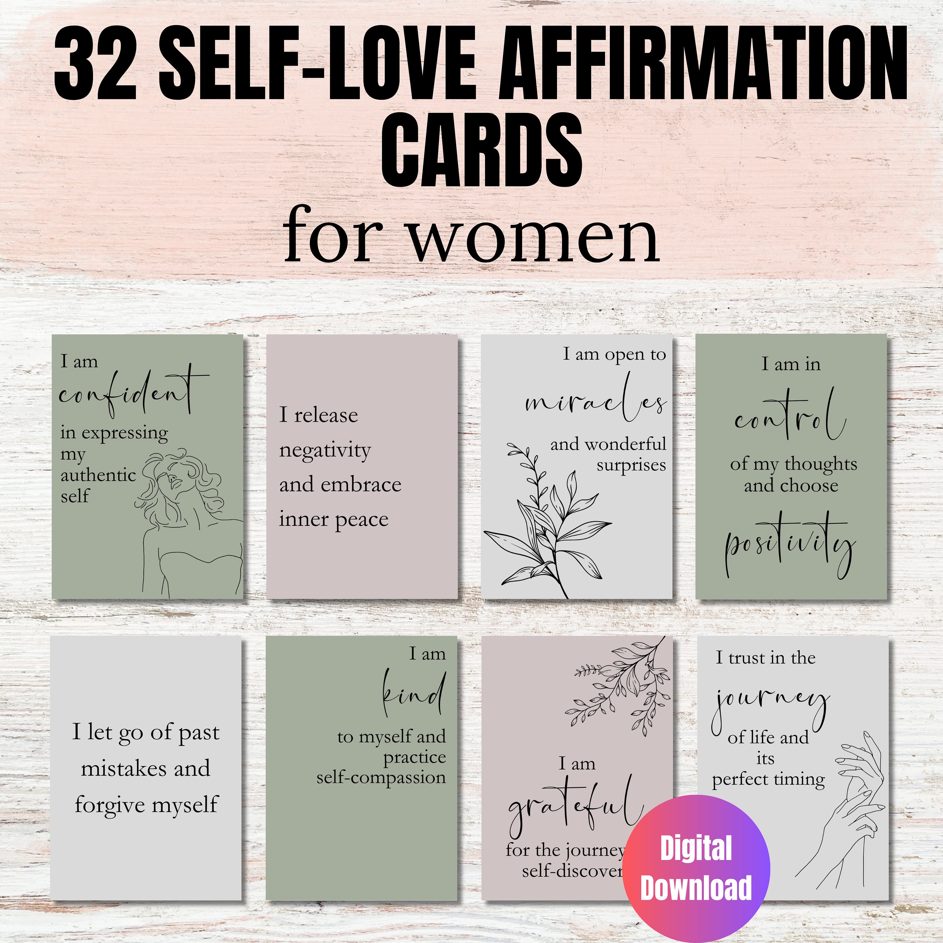32 Neutral Positive Affirmation Cards for Women, Printable Affirmation ...