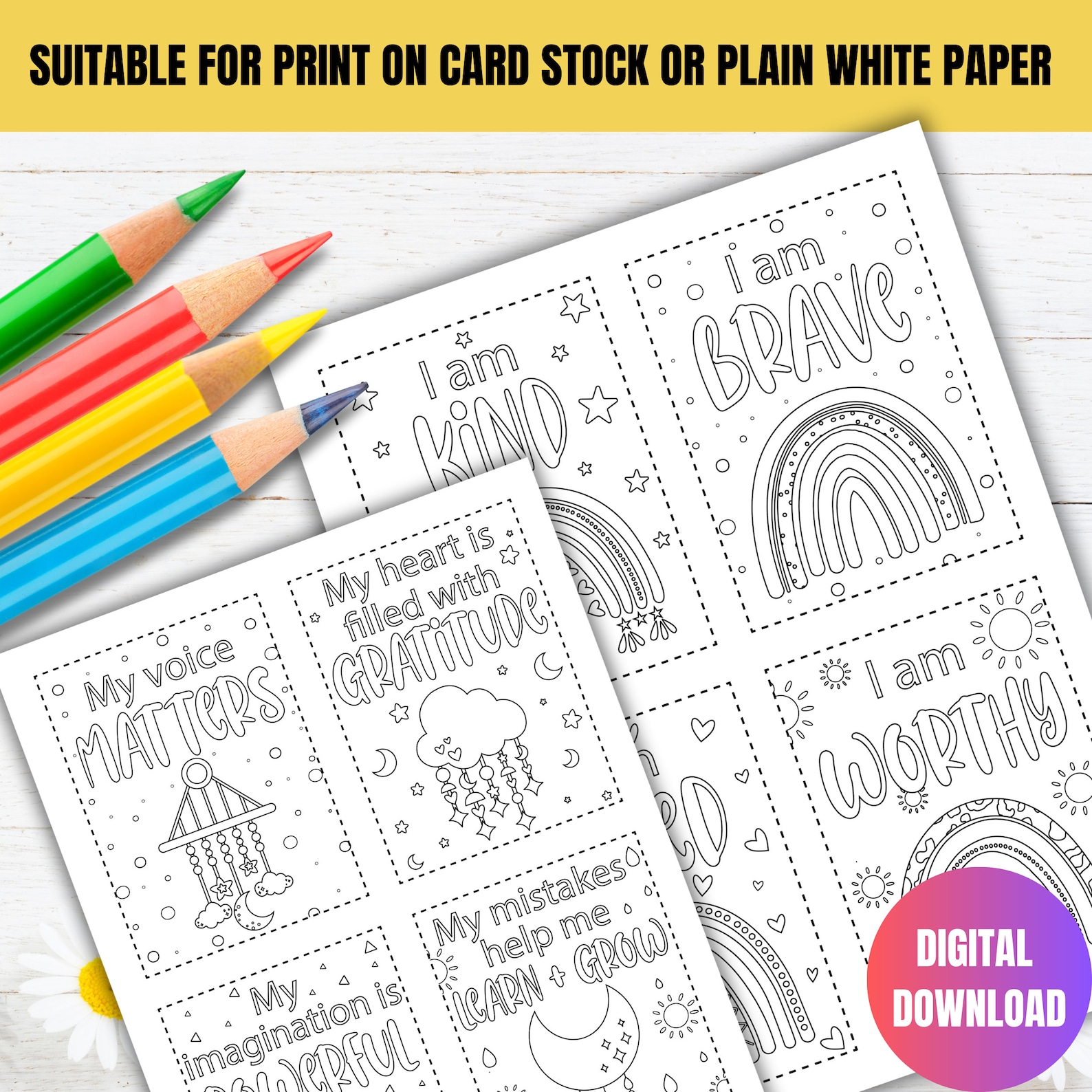 32 Printable Positive Affirmation Cards to Color for Kids, Motivational ...