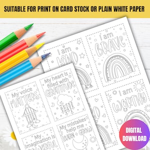 32 Printable Positive Affirmation Cards to Color for Kids, Motivational ...