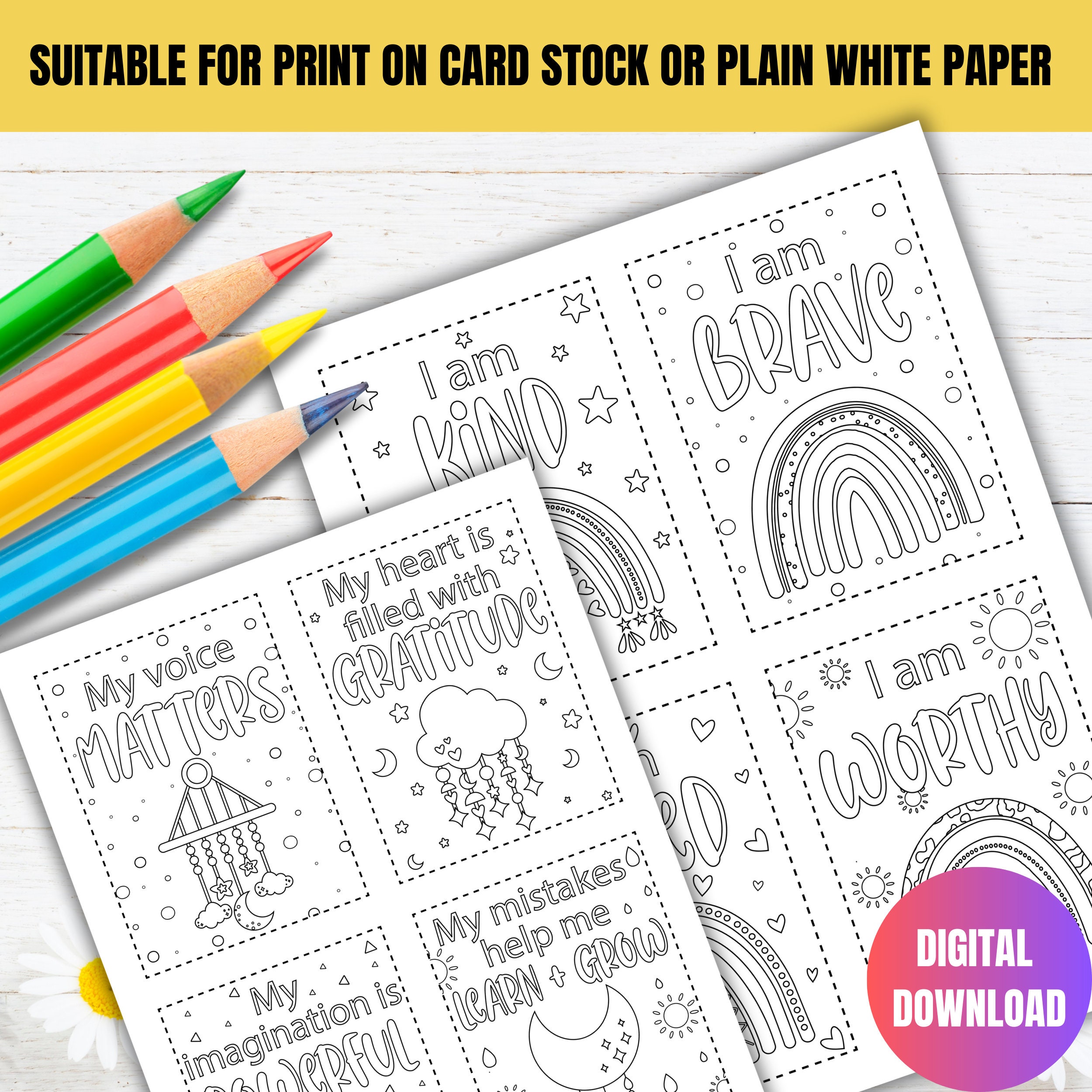 32 Printable Positive Affirmation Cards to Color for Kids, Motivational ...
